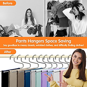 Closet Organizers and Storage,10 Pack Pants Hangers Space Saving,Dorm Room Essentials for College Students Girls Guys,Home Essentials Clothes Hanger Strong Metal Hangers for Jeans,Slacks,Blanket,Scarf