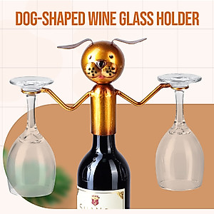 Drincarier Dog Decor Wine Glass and Bottle Holder Tabletop Wine Racks Shelf Metal Home Decor Wine Decor,Hold 1 Wine Bottle and 2 Glasses (Dog Wine Glass Holder)………