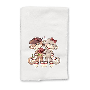Decorative Kitchen and Bath Hand Towel | Valentine Adorable Cute Stuffed Love Monkey | Winter Valentine's Day Themed | White Home Decor Bathe Tea Decorations | House Warming Gift Present