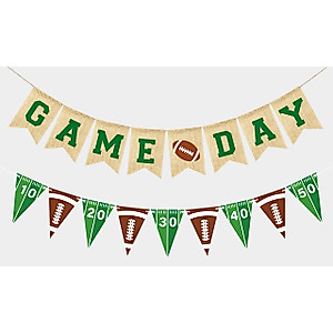 VILIFEVER Game Day Burlap Banner Football Themed Garland Bunting, Football Birthday Party Decorations, Football Concessions Stand Hanging Sign Outdoor Home Decor