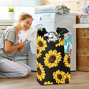 Baofu Sunflower Laundry Hamper Large Dirty Foldable Clothes Bags Waterproof Durable Lightweight Oxford Round Collapsible Storage Basket Organization with Handles for Home Bathroom Bedroom