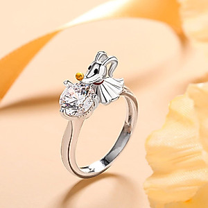 Jeulia Round Cut Silver Ring: Sterling Silver Hug Me Fashion Anniversary Promise Engagement Wedding Christmas Ring for Her with Gift Jewelry Box (White-2, 8)