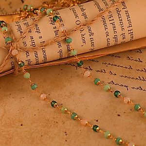 MRSXIA Choker Necklace for Women Gold Green Opal Beads Crystal 18K Gold Filled Dainty Handmade Chain Simple Jewelry