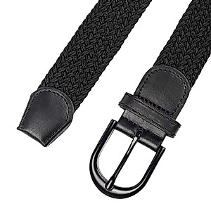 Mile High Life | Braided Stretch Elastic Belts | Pin Oval Solid Black Belt Buckle | PU Loop End Tip Men/Women/Junior