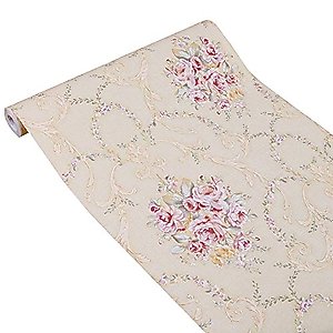 Yifely Vintage Rose Furniture Surface Decor Paper Peel& Stick Shelf Liner Drawer Locker Sticker Beige 17.7 Inch by 9.8 Feet