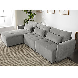 P PURLOVE Convertible Sectional Sofa Couch,3-Seat L-Shaped Sectional Sofa with Movable Ottoman,Upholstered Chenille Living Room Sofa Furniture Set for Living Room Home Office Apartment