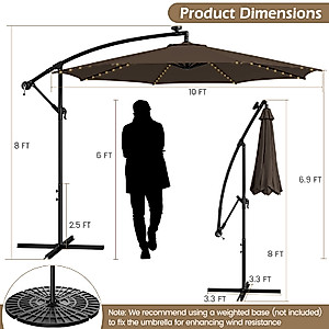 Tangkula 10FT Solar Offset Umbrella, Tilted Cantilever Hanging Umbrella with 112 LED Meteor Shower Lights, Crank Handle, Outdoor Market Umbrella for Poolside, Backyard & Deck (Tan)