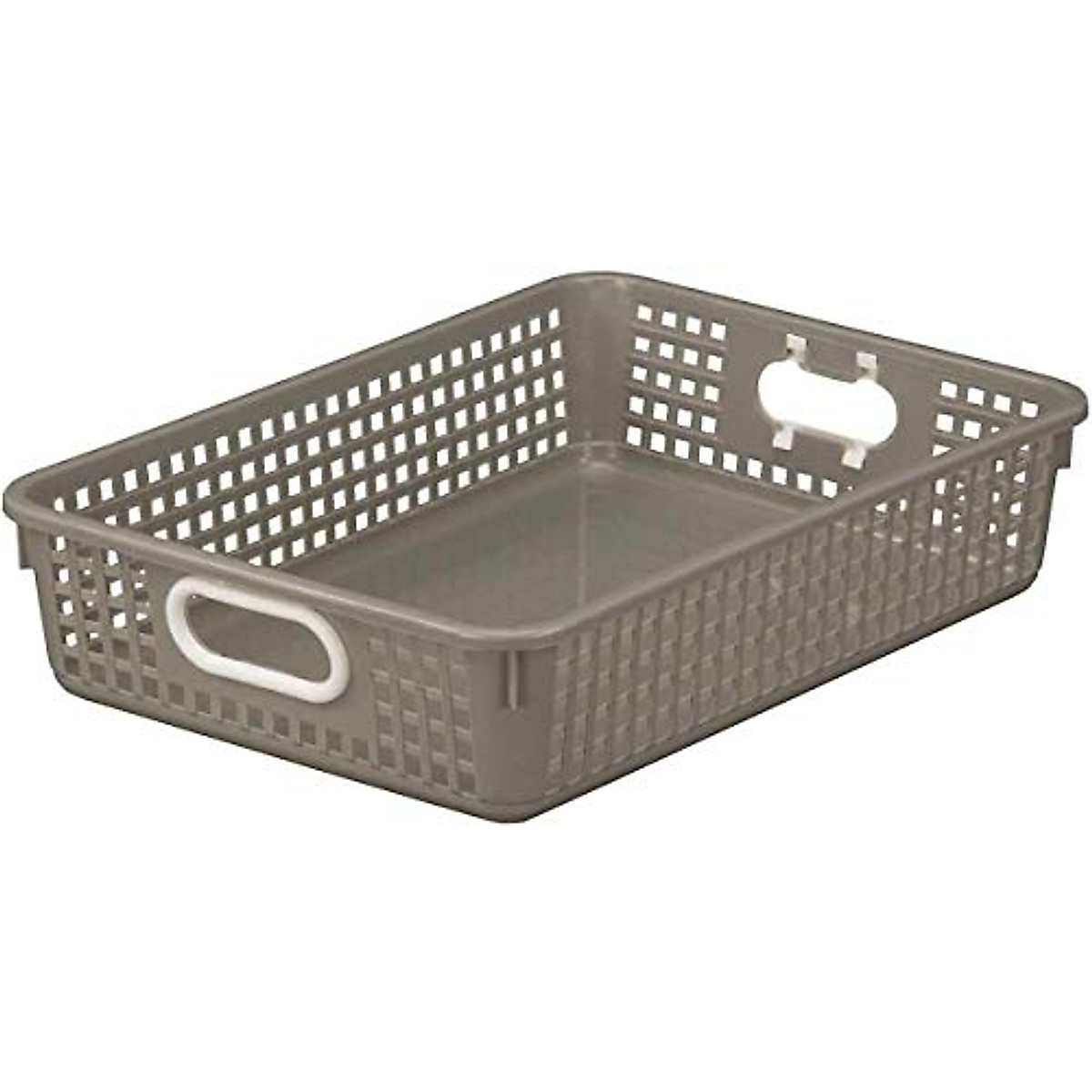 Really Good Stuff Plastic Desktop Paper Storage Baskets for Classroom or Home Use – 14”x10” Plastic Mesh Baskets Keep Papers Crease-Free and Secure – Pebble Colored Basket With White Handles (1)