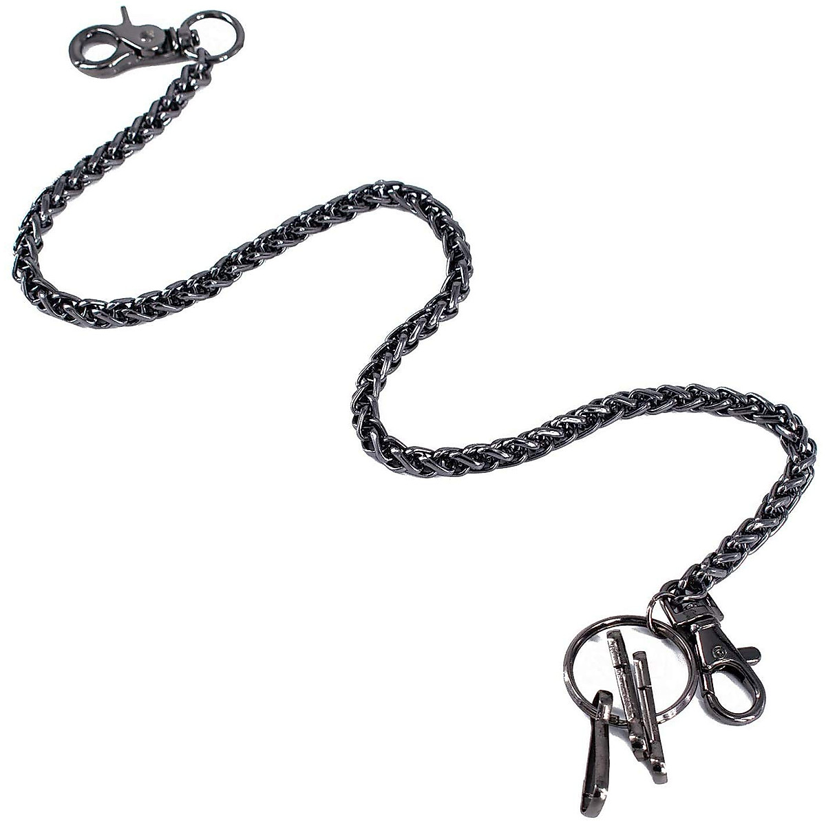 QzoneLife® 18.5inch Metal Wallet Chain Pocket Keychain with Lobster Clasps and 3 Keychain Rings Heavy Waist Jeans Chain for Keys, Men Wallet, Pants, Belt Loop, Handbag Black