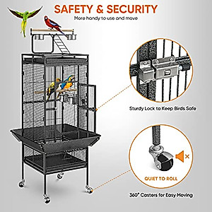 SUPER DEAL PRO 61-inch 2in1 Large Bird Cage with Rolling Stand Playtop Parrot Chinchilla Finch Cage Macaw Conure Cockatiel Cockatoo Pet House Wrought Iron Birdcage, Black