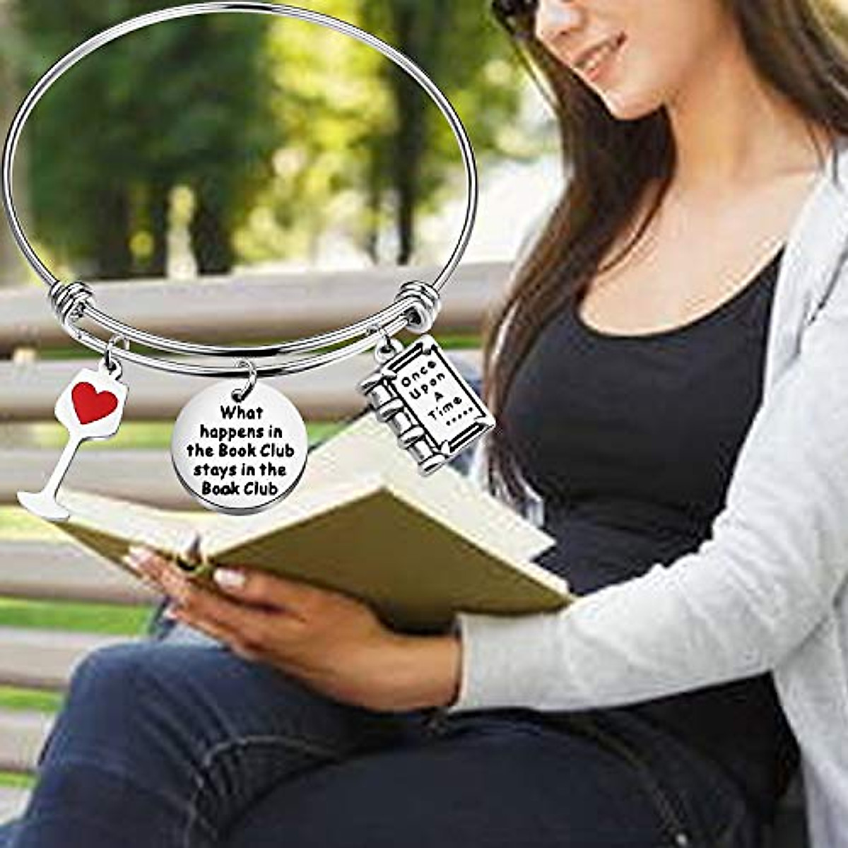 CENWA Book Club Gifts What Happens In The Book Club Stays In The Book Club Bracelet Book Lady Book Lover Gift (Book Club Br)