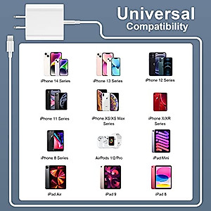 3 Pack iPhone 14 13 12 Charger Fast Charging [Apple MFi Certified], PD 20W USB C Wall Charger Block with 3 Pack 10FT Long Type C to Lightning Fast Charging Cable for iPhone 14 Pro Max 13 12 11 XS X 8