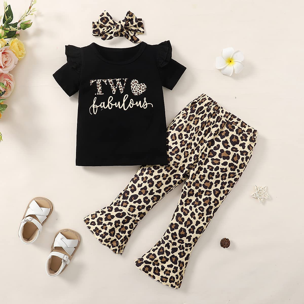 Baby Girl 2nd Birthday Outfit Girl 2 Year Old Birthday Outfit Toddler Leopard Clothes (Leopard,2T)