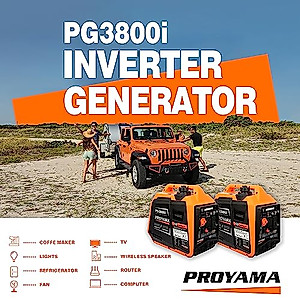 PROYAMA 3800W Super Quiet Portable Inverter Generator with CO Shield, Fuel Shut-Off, RV Plug, UltraLight 47lbs for Home, Emergency, Camping
