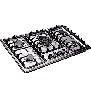 Henshar 34 inch Gas Stove top Built-In Gas Cooktop, 5 Sealed Burner with Thermocouple Protection Stainless Steel NG/LPG Convertible Gas Hob, Built-In Gas Stovetop KN5809