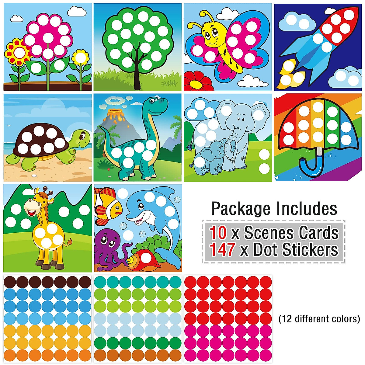 chiazllta Art Activity : Kids Do A Dot Stiker for Learning Educating, Animal Rainbow Dot Page Art Gift for Age 3-7 Girls Boys Toddlers Preschool Kindergarten