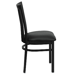 Flash Furniture 4 Pack HERCULES Series Black School House Back Metal Restaurant Chair - Black Vinyl Seat