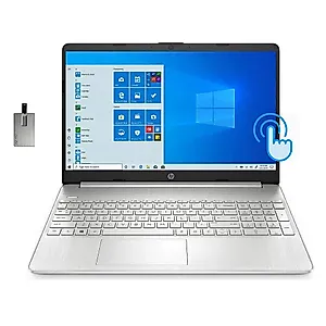 HP 2021 15.6” HD Touchscreen Laptop Computer, AMD Ryzen 7-4700U Processor, 32GB RAM, 1TB SSD, HD Audio, HD Webcam, AMD Radeon Graphics, Bluetooth, HDMI, Windows 10, Silver, 32GB SnowBell USB Card