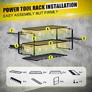 Power Tool Organizer Wall Mount - 150Lbs Load 3 Layers Storage Rack with 4 Drill Holders for Drills Cordless Tools. Heavy Duty Iron Garage Tool Organizer Storage for Workshop Shed Pegboard Basement