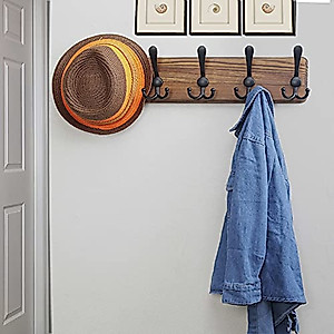 Dseap Coat Rack Wall Mounted - 5 Tri Hooks, Heavy Duty, Wooden Wall Coat Hanger Coat Hook for Clothes Hat Jacket Clothing, Natural & Black