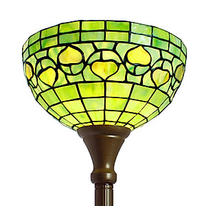 ZJART Tiffany Floor Lamp Torchiere Stained Glass Torch Lamp 12X12X67 Inch Antique Standing Corner Light (Green Apple Heart)