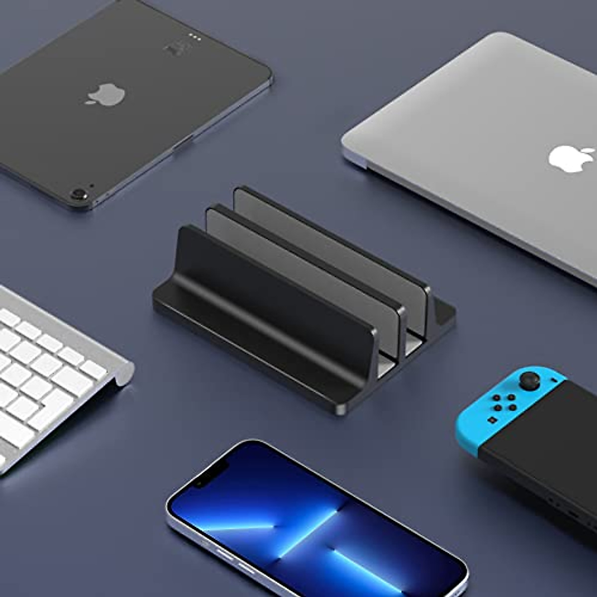 [Upgraded Dock Version] Vertical Laptop Stand, Adjustable 2 Slot Aluminum Desktop Holde(Up to 17.3 inch), Fits All MacBook/Microsoft Surface/HP/Dell/ChromeBook/iPad and Gaming Laptops (Black)