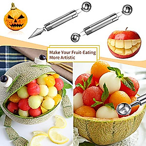 5Pcs Melon Baller Scoop Set, 4 in 1 Stainless Steel Fruit Scooper Seed Remover Cutter, Double Sided Melon Baller Spoon, Avocado Cutter, Watermelon Carving Knife for Dig Pulp Separator Fruit Slicer
