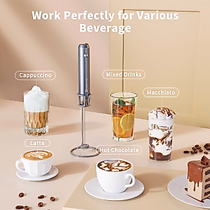 Maestri House Rechargeable Milk Frother with Stand, Handheld Electric Foam Maker Waterproof Detachable Stainless Steel Whisk Drink Mixer Foamer for Lattes, Cappuccino