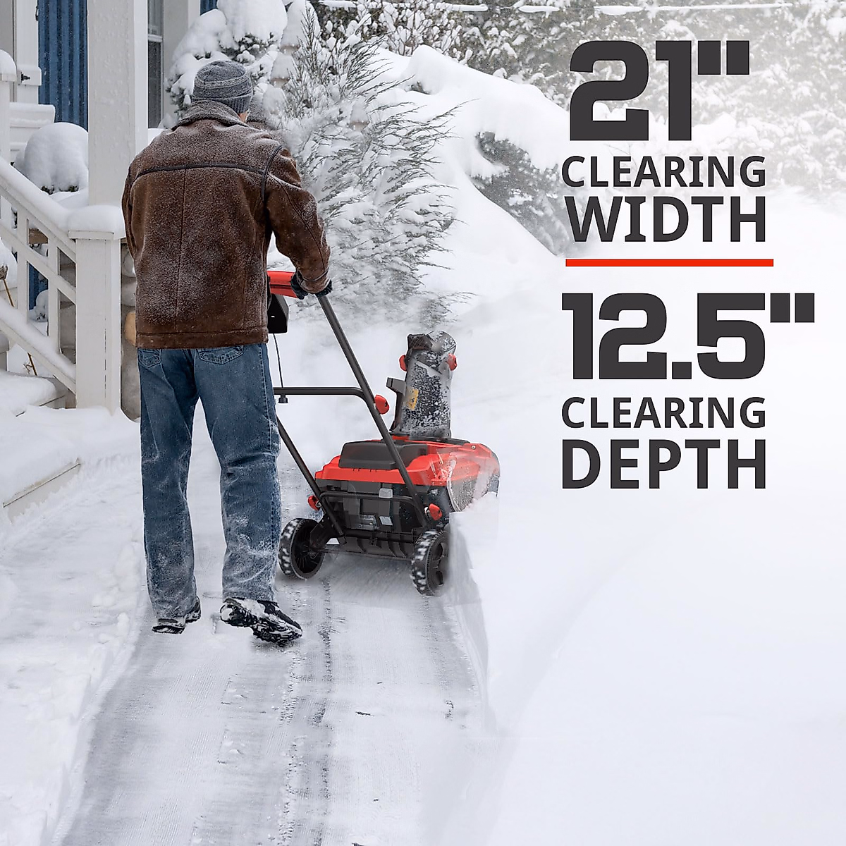 PowerSmart 21 Inch Electric Snow Blower - 120V 15 Amp, 2100 RPM, LED Light for Yard, Road