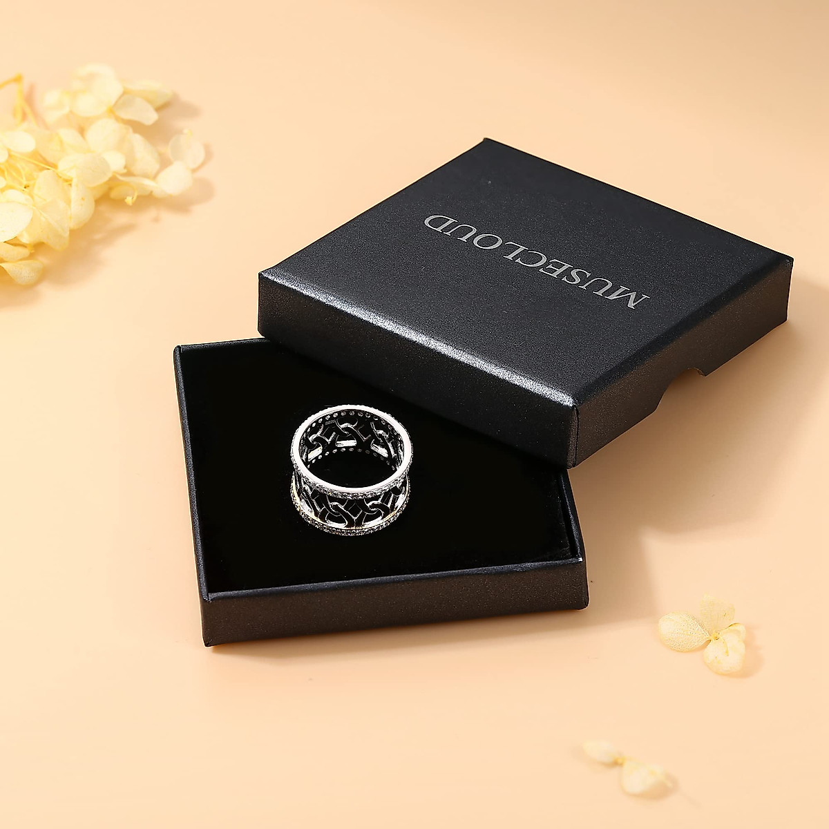 MUSECLOUD Two-color Celtic Rings 925 Sterling Silver 13MM Band Ring Celtic Love Knot Rings White Gold and 14K Gold Plated Eternity Rings Simple Wedding Band For Women Ring Size (7)