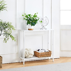 Wimarsbon 29.5 Inches Narrow Console Table, Small Sofa Table, 2-Tier Slim Sofa Table, Entryway Table with Shelves, Side Table, Display Table, for Hallway, Bedroom, Foyer (White Frame White)