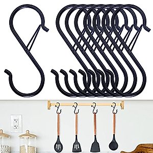 FOONLOK 8PCS S Hooks for Hanging - S Shaped Hooks for Kitchen Utensil and Closet Rod - Black S Hooks for Hanging Plants, Pots and Pans, Bags - Heavy Duty Rustproof Safety Buckle Design - 3.5 Inch