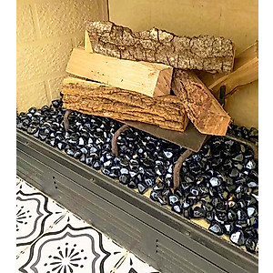 GRISUN Onyx Black Fire Glass Diamonds for Fire Pit, 1 Inch High Luster Reflective Tempered Glass Rocks for Natural or Propane Fireplace, Safe for Outdoors and Indoors Firepit Glass, 10 Pounds