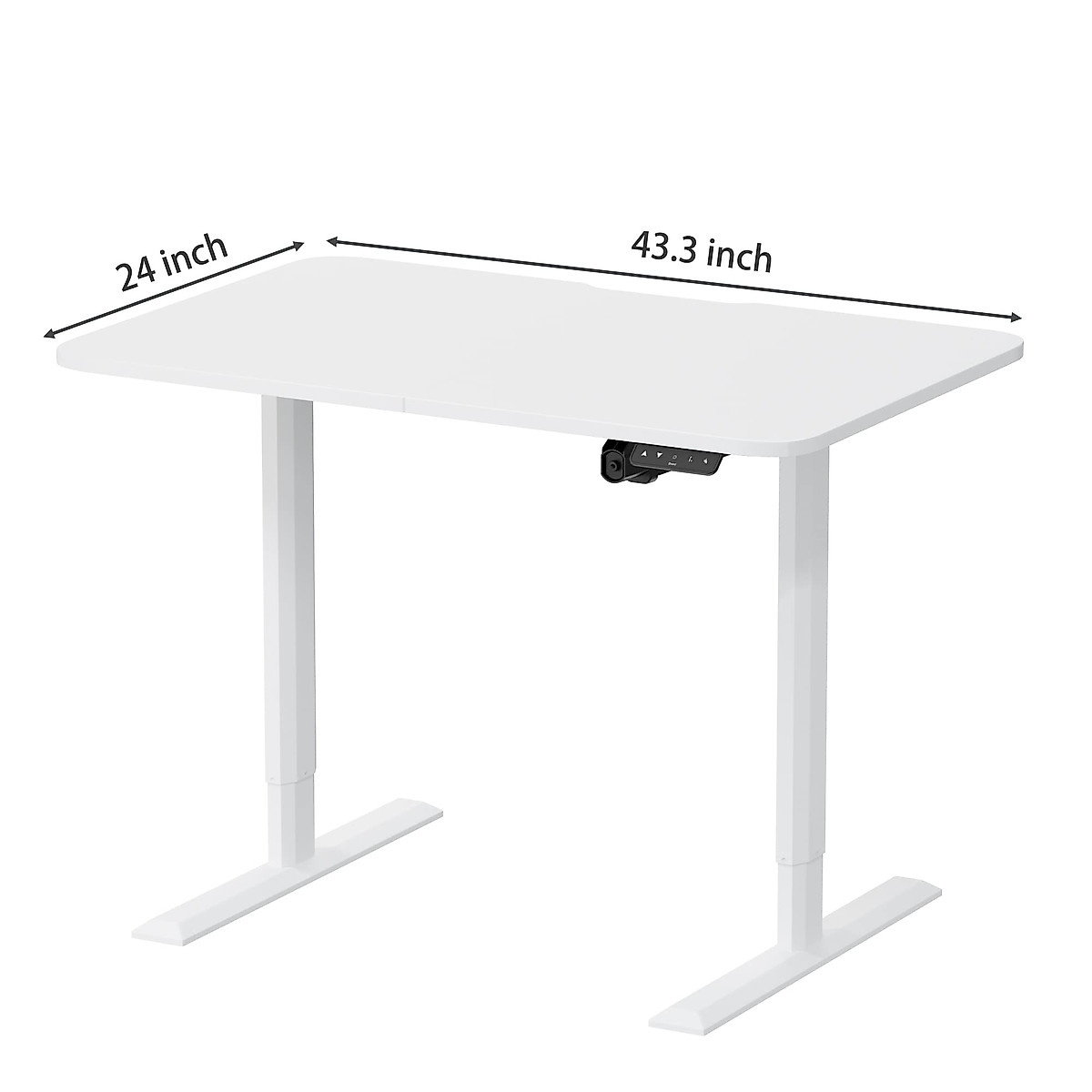 JUMMICO Standing Desk Electric Adjustable Desk Large 44 x 24 Sit Stand Up Desk Home Office Computer Desk Memory Preset with T-Shaped Metal Bracket and Holes for Routing Cables, White