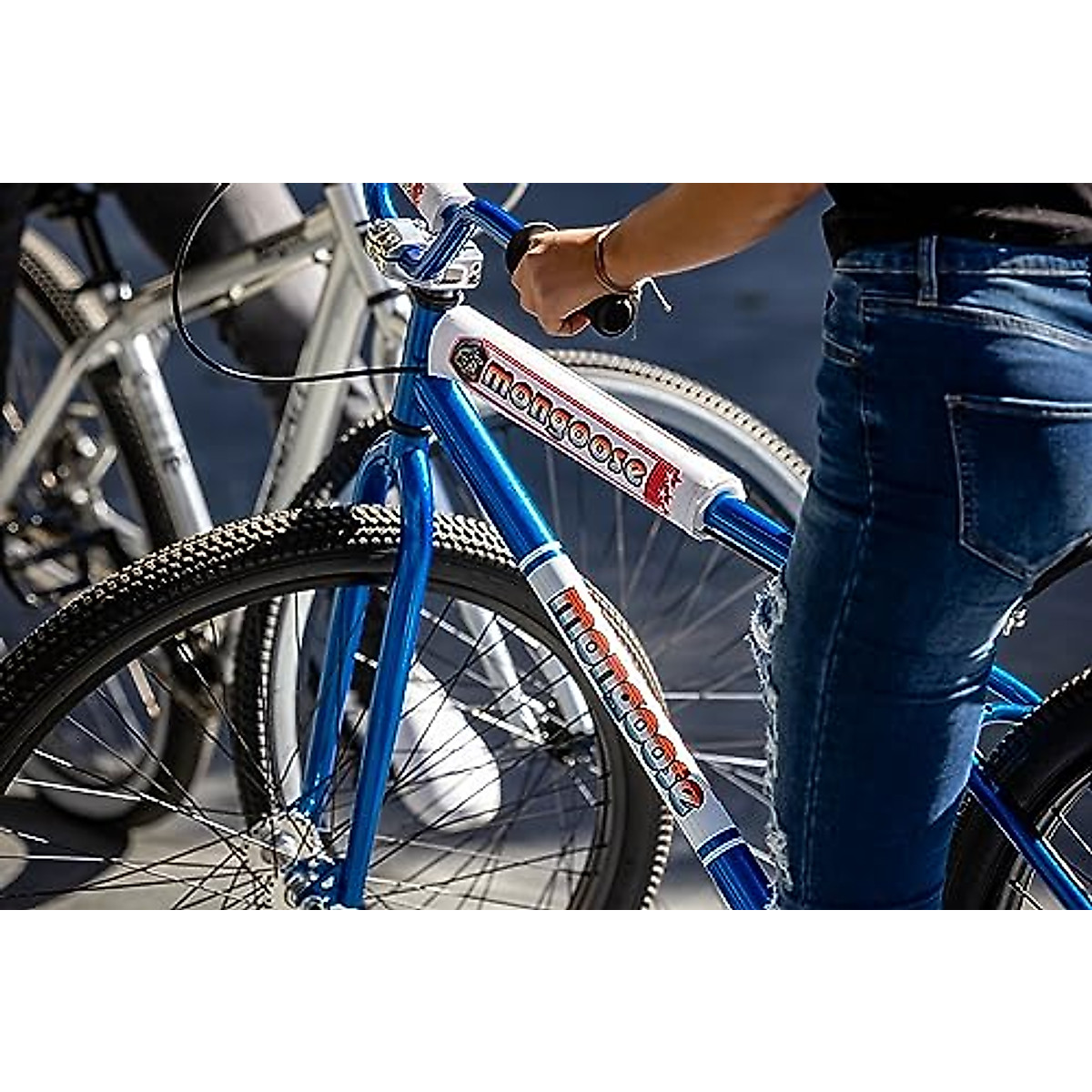 Mongoose Hooligan Mens and Womens BMX Bike, 29x2.3-Inch Wheels, Durable Steel Frame, Single Speed, Disc Brakes, Blue