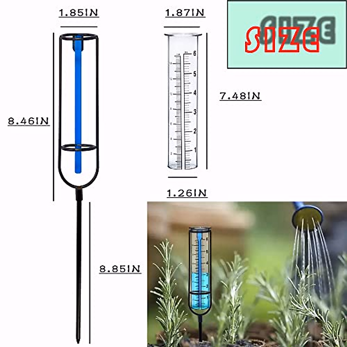 BIUWING Rain Gauge, Glass rain Gauge Outdoor, rain gauges for Yard with Stake Best Rated, Decorative for Garden, Deck, Lawn, Landscape (Black rain Gauge)