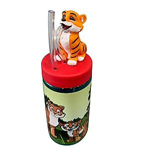 SIP WITH ME Zoo Bengal Tiger Cup, Kids Water Bottle, Toddler Cups, Tumbler with Lid and Straw, Travel Sippy Cup for Water or Milk, Kids Cups with Lids for Toddlers 3 and Up, BPA Free Plastic, 12 oz