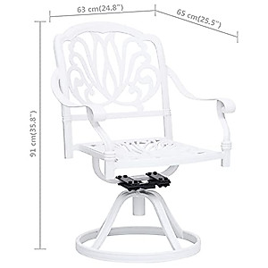 vidaXL 2X Swivel Patio Chair Garden Backyard Balcony Terrace Outdoor Dining Dinner Lounge Seating Chairs Home Furniture Cast Aluminum White