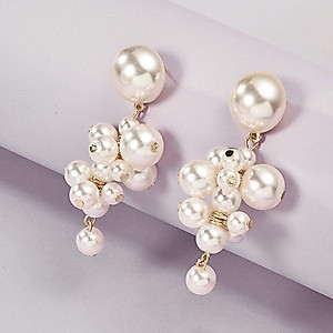 Xerling Charm Pearl Earrings Elegant Dangle Hoop Earrings Pearl Cluster for Women Dangle Drop Stud Earrings