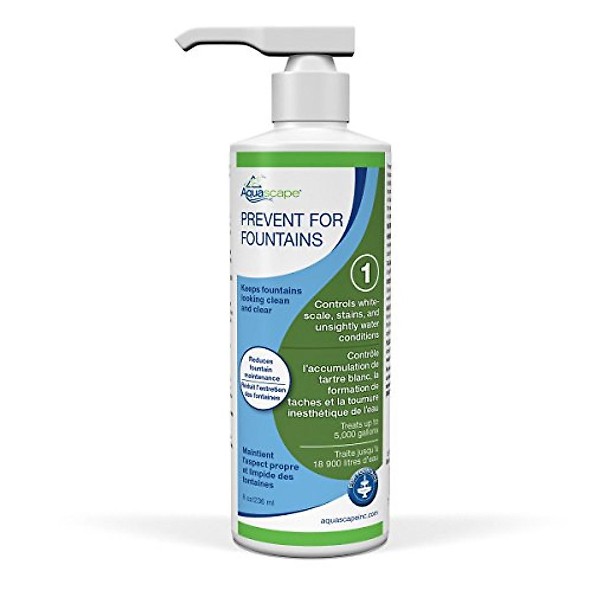 Aquascape PREVENT Water Treatment for Fountains, Waterfalls, Rock and Gravel, Prevent White-scale Buildup, Stains, Foam and Other Unsightly Water Conditions. 8 oounce / 236 ml | 96073