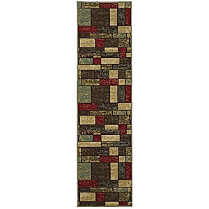 Machine Washable Boxes Design Non-Slip Rubberback 3x10 Traditional Runner Rug for Hallway, Kitchen, Bedroom, Living Room, 2'7" x 9'10", Multicolor