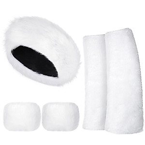 SATINIOR 3 Pieces Faux Fur Headband Set Ear Warmer Headwrap Furry Wrist Cuff Leg Warmers Boot Cuff Winter Accessories for Women Girls (White)