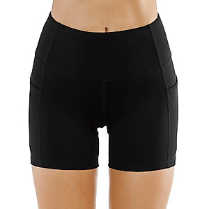 THE GYM PEOPLE High Waist Yoga Shorts for Women Tummy Control Fitness Athletic Workout Running Shorts with Deep Pockets (Medium, Black)