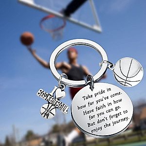 FUSTMW Basketball Keychain Basketball Lovers Gifts Basketball Player Gifts Take Pride In How Far You Have Come (silver)