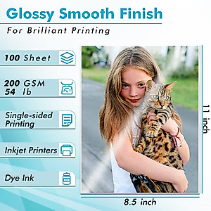 Koala Glossy Inkjet Photo Paper Thick 8.5X11 Inches 100 Sheets 54lb Picture Paper for Inkjet Printer Use DYE INK for Family Photos Letter Size 200gsm