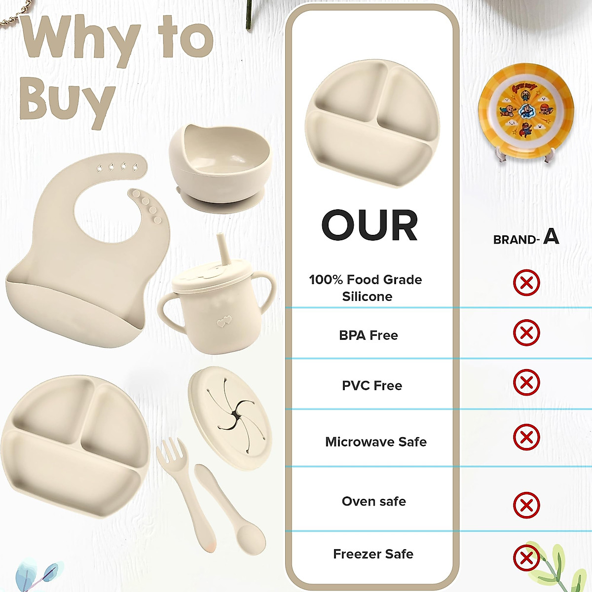 Baby Feeding Set Silicone Suction Bowls-Sippy and Snack Cup-Divided Plate-Feeding Eating Utensils Set with Bibs (Pink)