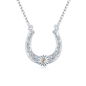 MEDWISE Lucky Horseshoe Necklace Gifts for Cowgirls Women Sterling Silver Horseshoe Daisy Necklace for Horse Lover Jewelry Birthday Christmas