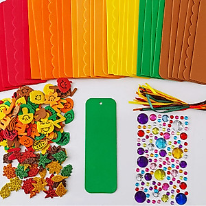 Winlyn 36 Sets Fall Craft Kits Fall Kids Crafts DIY Fall Bookmarks Decorations Art Sets Smiling Autumn Leaf Pumpkin Foam Stickers Arts and Crafts for Kids Thanksgiving Halloween Classroom Activities