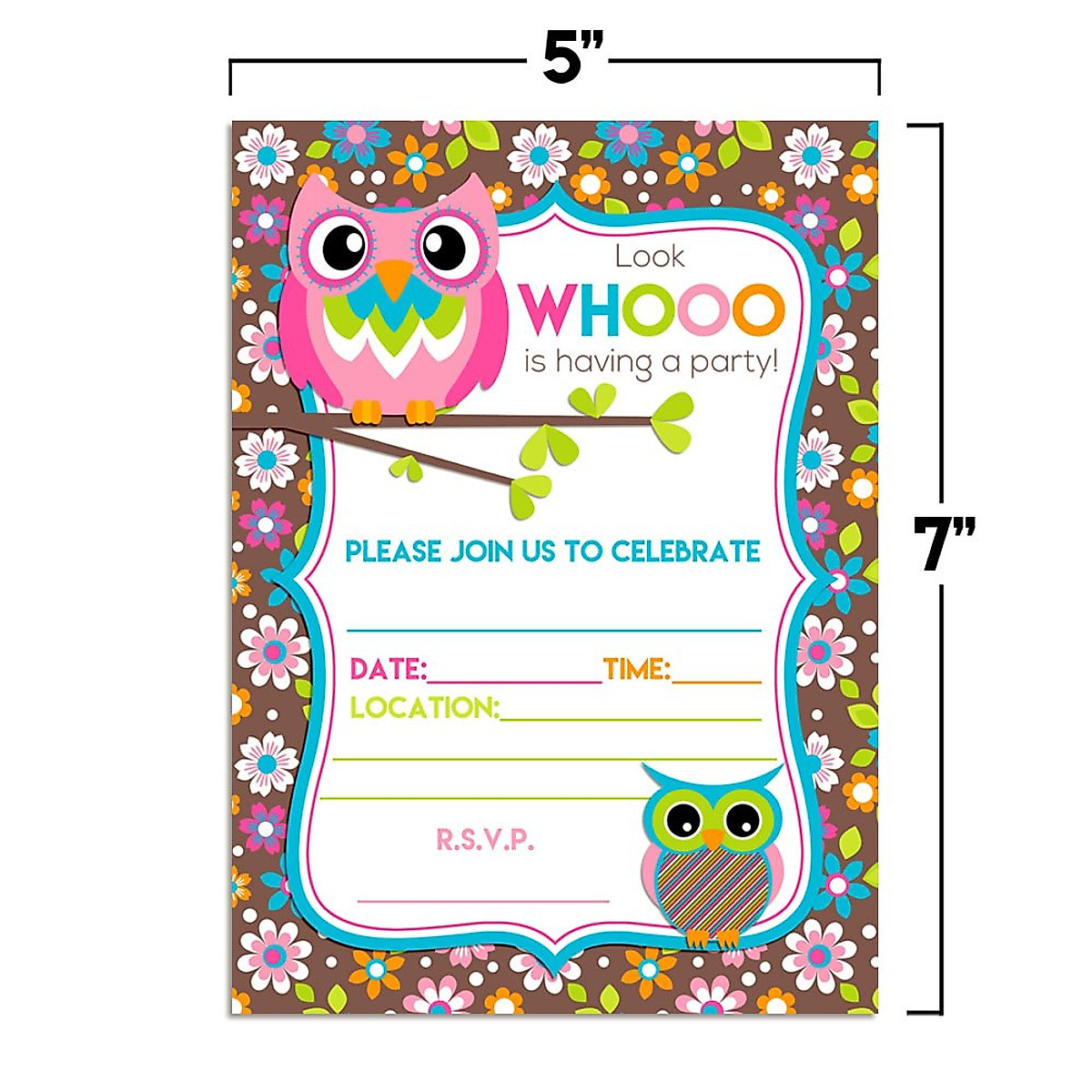Owl Themed Birthday Party Celebration Invitations 20 5x7 Fill In Cards with Twenty White Envelopes by AmandaCreation Look Whoo is having a birthday!