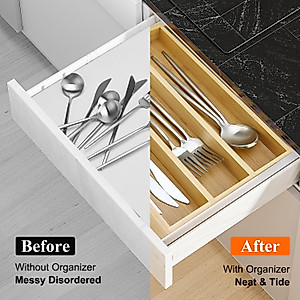 Small Silverware Drawer Organizer Kitchen Utensils Trays For Drawer Bamboo Cutlery Tray Skinny Flatware Organizer Narrow Spoon Fork Cutlery Holder Drawer Flatware Trays Slim Silverware Organizers